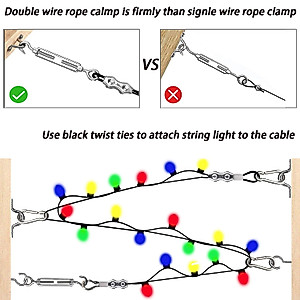 BRISBONN Outdoor String Light Hanging Kit - 164FT Black Vinyl-Coated Stainless Steel 304 Wire Rope with Turnbuckles & Hooks, Globe Lights Suspension Kit for Patio, Backyard, Garden - Easy Installation