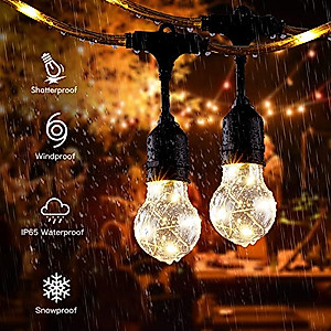 IPStank Outdoor String Lights, 48FT Warm White Patio Light String IP65 Patio Lights Light Bulbs Twinkle Stand, Weatherproof and Shatterproof, Decorative for Cafe, Patio, Porch and Party