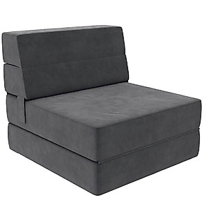 Pemberly Row Microfiber 3-in-1 Comfy Flip Out Chair & Sleeper in Gray