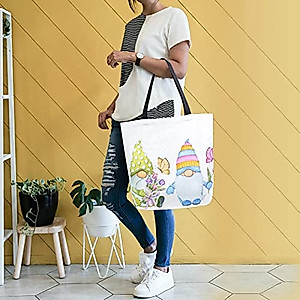 Cute Flowers Gnomes Large Canvas Shoulder Tote Top Storage Handle Bag for Gym Beach Travel Shopping