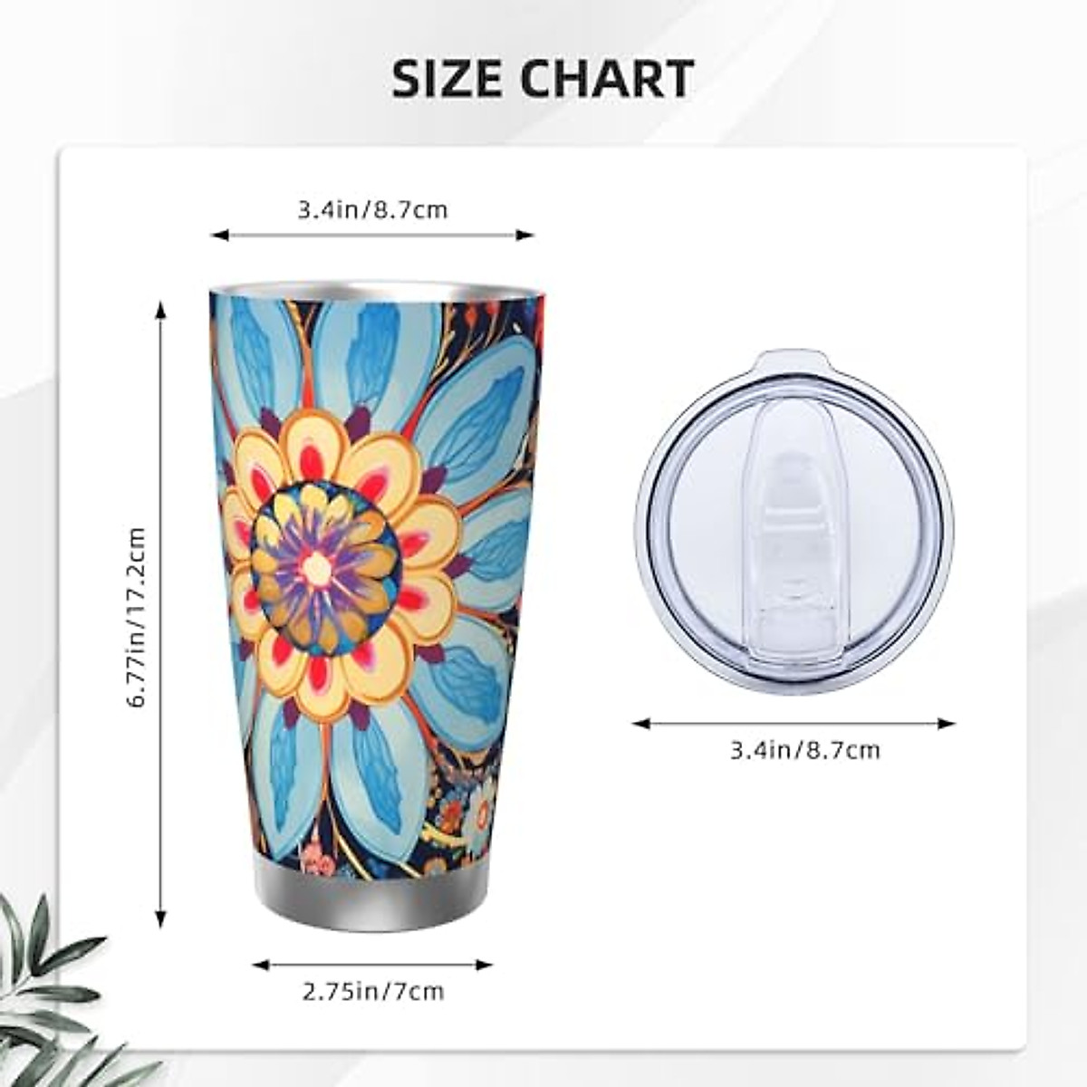 AYCZN Colorful Flower 20 OZ Tumbler Stainless Steel Travel Coffee Mug, Daisy Insulated Water Bottle with Lid and 2 StrawsLeakproof Thermal Cup