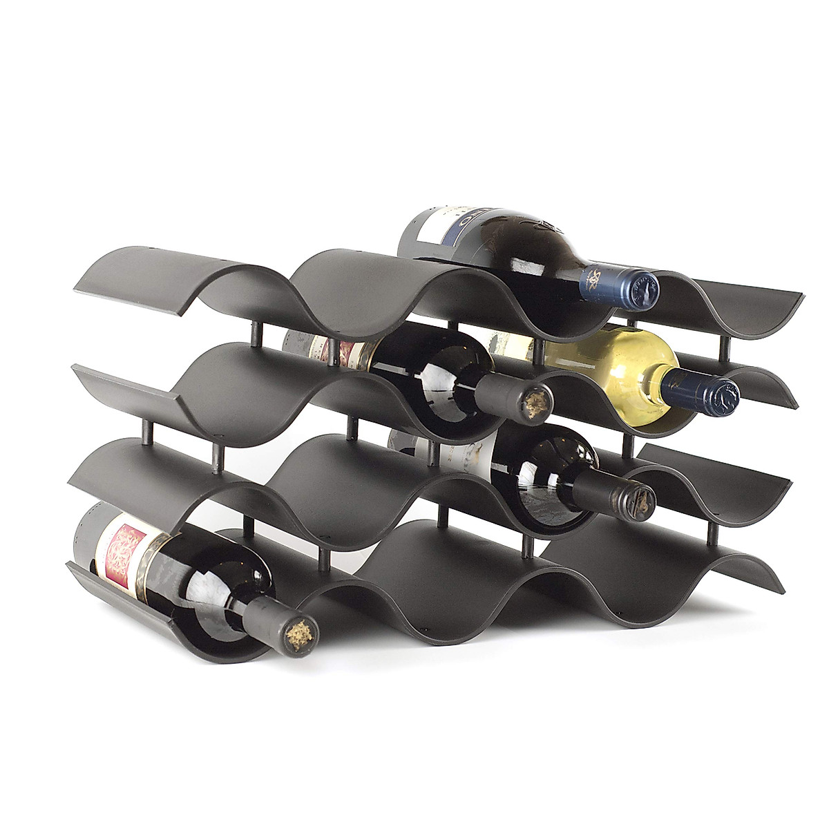 Bariboo Wine Rack. Stackable Countertop Wine Bottle Stand. 12 Bottles Wine Holder Organizer for Table Top, Pantry, Cabinet, Refrigerator. Wine Bar Quality Plastic Lightweight Storage (Black)