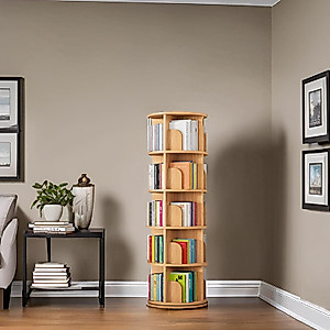 Feuusec Solid Wood Rotating Bookshelf Tower, 5 Tier 360° Display, Stackable Spinning Bookshelf for Kids & Adults, Corner Bookshelf for Small Space, Narrow Book Shelf Organizer