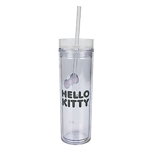 Bioworld Hello Kitty 16 Oz Slim Acrylic Travel Cup With Straw