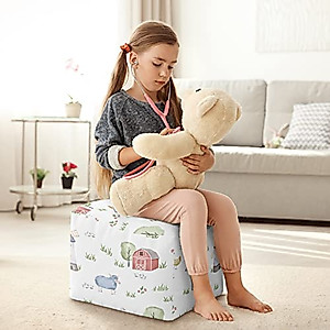 Sweet Jojo Designs Farm Animals Boy Girl Ottoman Pouf Cover Unstuffed Poof Floor Footstool Square Cube Pouffe Storage Baby Nursery Kids Room Gender Neutral Watercolor Farmhouse Barn Horse Nature White
