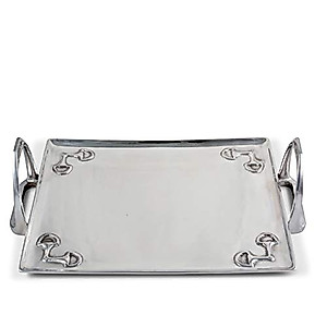 Arthur Court Horse Stirrup Metal Serving Tray for Serving Food, Snacks, Desserts Stackable Platter to Form Tier Cheese Stand - Silver Equestrian Style 12 inch x 17.5 inch