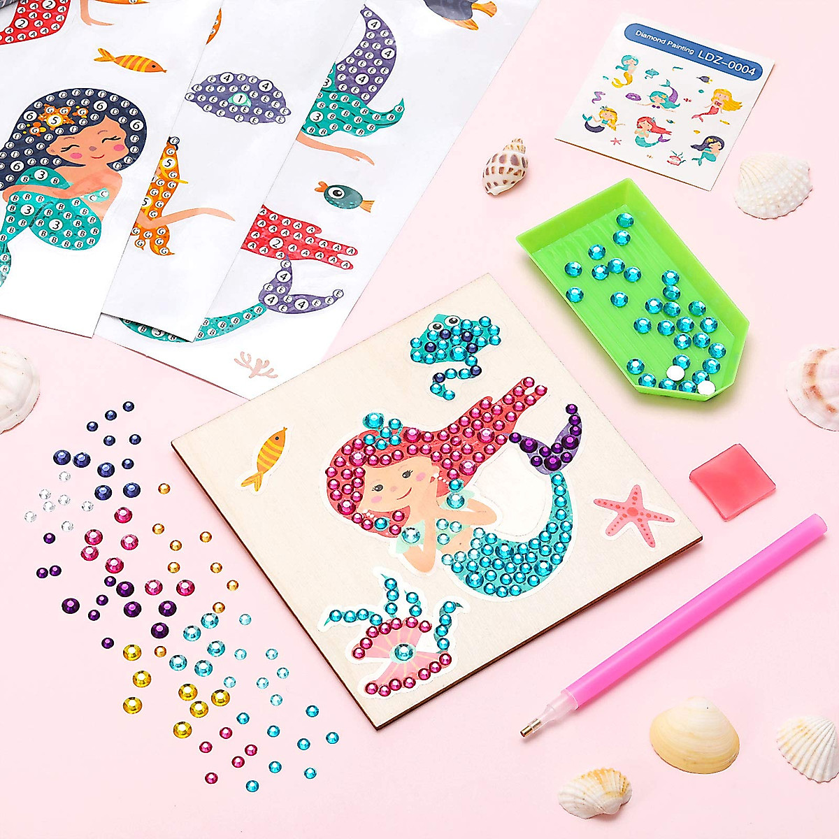 Zonon Mermaid Diamond Painting Kits Arts and Crafts for Kids 5D Diamond Painting Stickers for Kids Boys Girls Toddler Ages 4-6 6-8 8-12