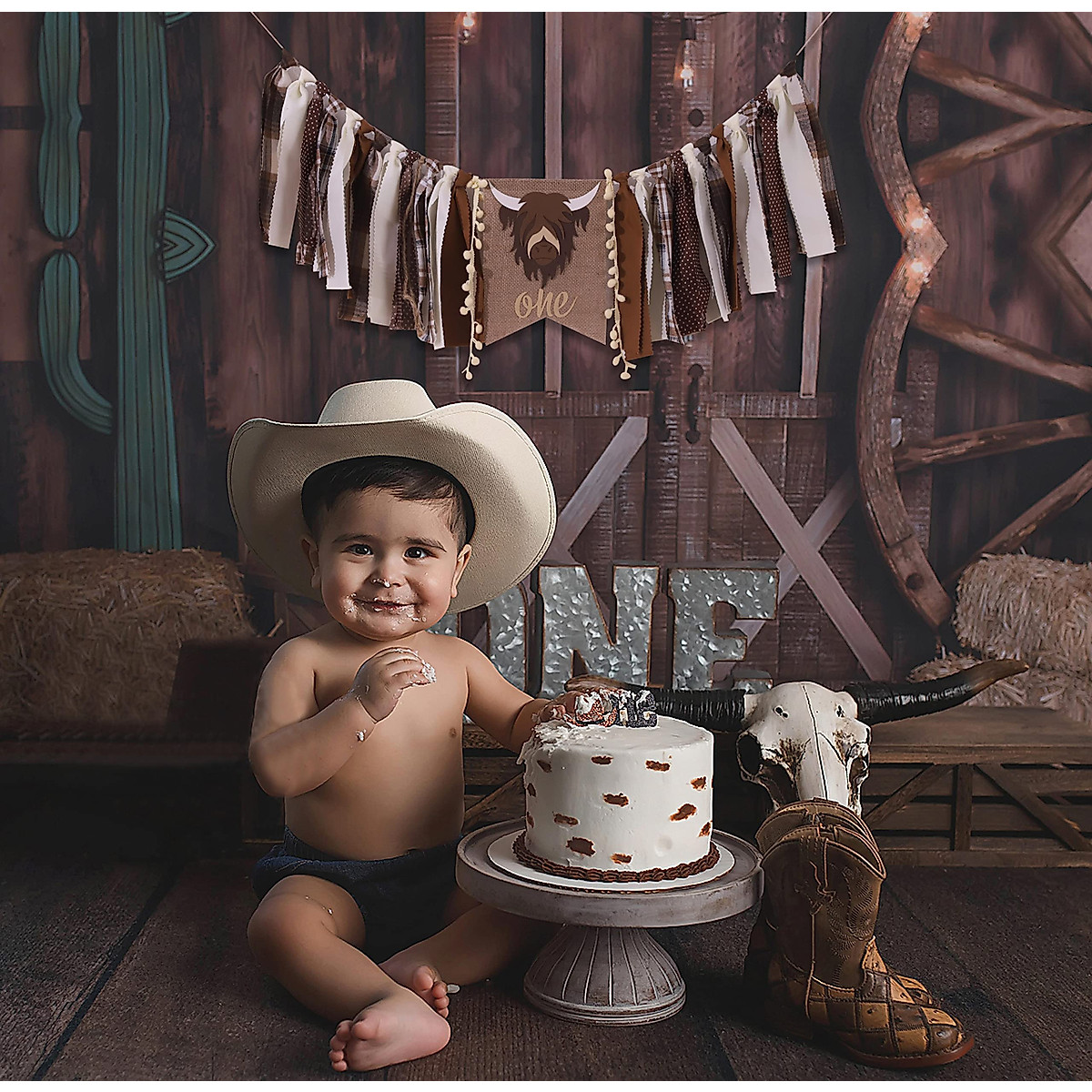 1st Birthday High Chair Banner - Cowboy Rodeo for Party Fabric Decor,Cake Smash Baby Shower,Backdrop Garland for Photo Props (Cowboy Birthday Banner)