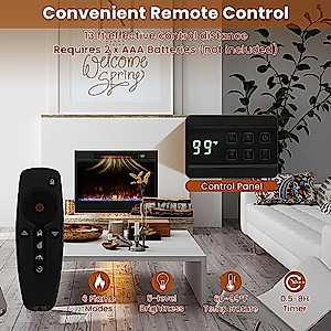 GOFLAME 23 Inch Electric Fireplace Insert, Recessed Quartz Fireplace Heater with 6 Flame Modes & 5 Brightness, Breathable Design, Remote Control, 8H Timer, Overheat Protection, 1500W