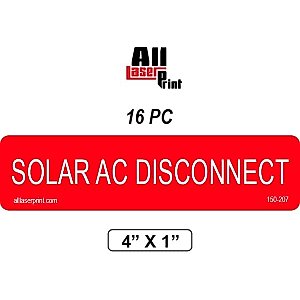 Photovoltaic Labels for PV Solar System_"Solar AC Disconnect" _4" x 1" _Pack of 16_150-207