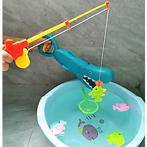 Bath Toys , Shark Grabber Bathub Baby Toy Magnetic Fishing Games Playing Set , Floating Fish Toys in Bathtub Bathroom Pool for Babies Toddlers and Kids Age 3+ (Light Blue)