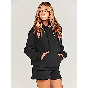 ANRABESS Women 2 Piece Outfits Sweatsuit Set 2023 Fall Two Piece Short Sweat Set Oversized Hoodie Sweatshirt Casual Tracksuit Casual Lounge Matching Set 1048heise-M