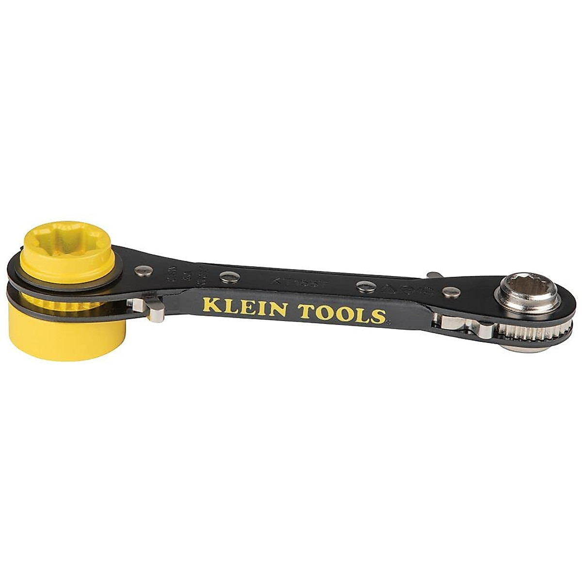 Klein Tools KT155T 6-In-1 Lineman's Ratcheting Wrench with Bolt Through Design and Bright Yellow Socket