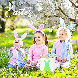Easter Eggs Hunt Basket for Kids, Easter Basket Seersucker Egg Hunt Bunny Baskets Canvas Bunny Basket Egg Bags Rabbit Fluffy Tails - Rabbit Fluffy Tails Party Gifts Decoration(Green)