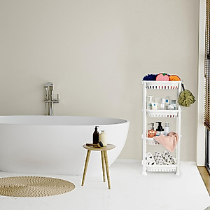 Okllen 4 Tier Shower Organizer Stand, 14"Lx9.8"Wx32"H Standing Shower Caddy, Plastic Shower Storage Rack Stands Shelf Organizer for Bathroom, Bathtub, Shower pan, Bath Accessories, Kitchen Countertop