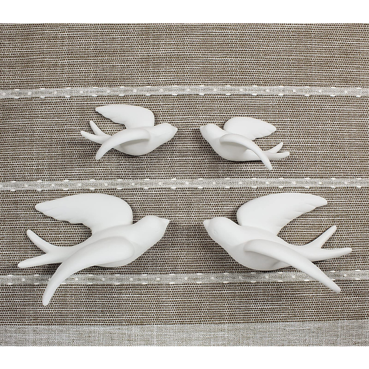 MORMEII 6PC White Ceramic Birds Figurines Wall Art for Home Garden Wall Decoration