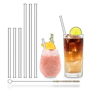 HALM Glass Straws - Variety Pack: 6 Reusable Drinking Straws in 2 Sizes + Plastic-Free Cleaning Brush - Made in Germany - Dishwasher Safe - Eco-Friendly - Perfect for Smoothies, Cocktails