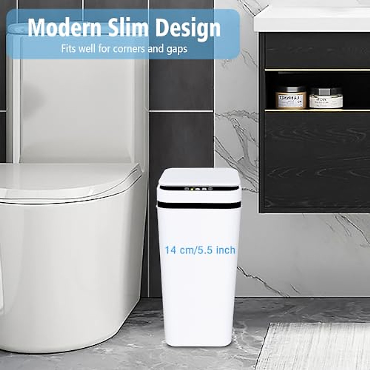 jinligogo Bathroom Small Trash Can with Lid, 2.6 Gallon Touchless Automatic Garbage Can Slim Waterproof Motion Sensor Smart Trash Bin for Bedroom, Office, Living Room-White