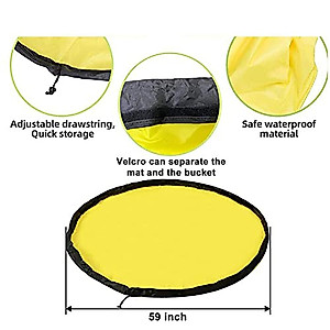 Foldable Toy Storage Basket with Play Mat, Children Toy Organizer with Anti Dust Lid, Portable Cartoon Drawstring Toy Storage Bucket, Quick Cleanup Container for Store Children's Toys (Elephant)