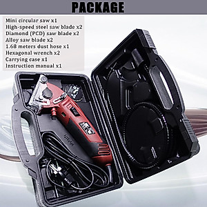 BRZOXIN Mini Circular Saw Set, Handheld Circular Saw Corded 3400RMP 400W 110V Max Cutting Depth ½ Inch/12mm w/6 Blades, Multifunction Compact Circular Saw for Wood Drywall Tile Soft Metal PVC Pipe