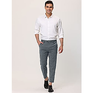 Lars Amadeus Men's Dress Plaid Cropped Pants Slim Fit Flat Front Business Checked Trousers 32 Gray