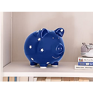 Pearhead Ceramic Piggy Bank, Baby Money Bank Keepsake, Modern Gender-Neutral Nursery Décor, Gift for Baby Girl Or Baby Boy, Blue with White Stars