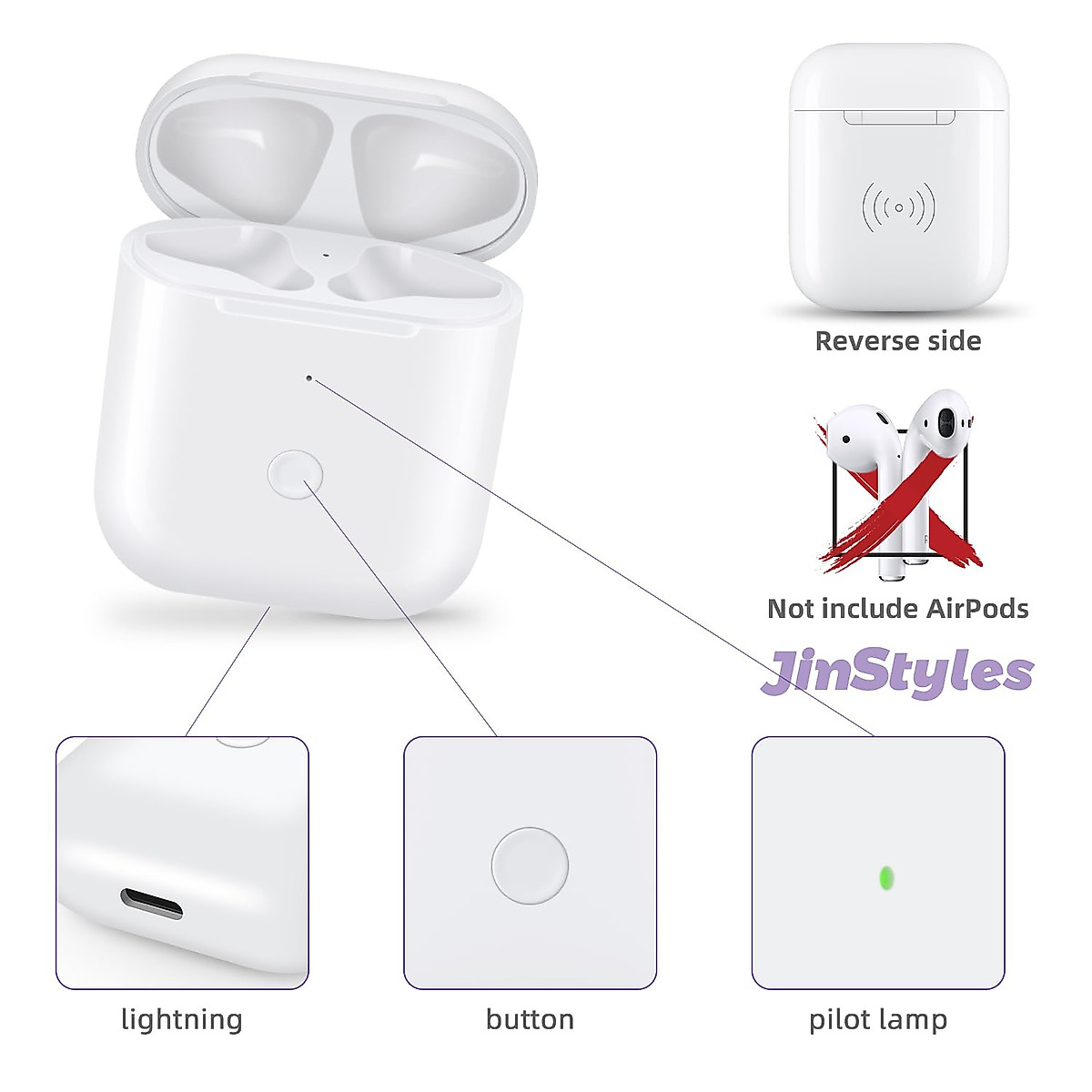 Compatible with AirPods 1 2,Wireless Airpods Charging Case with Bluetooth Pairing Sync Button,Air pods Charger Case Replacement,White