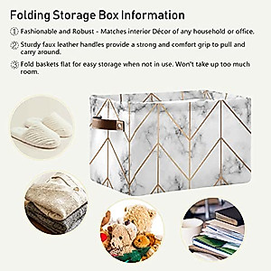 AUUXVA Geometric Line Marble Print Storage Bin Canvas Toys Storage Basket Bin Large Storage Cube Box Collapsible with Handles for Home Office Bedroom Closet Shelves,2 pcs