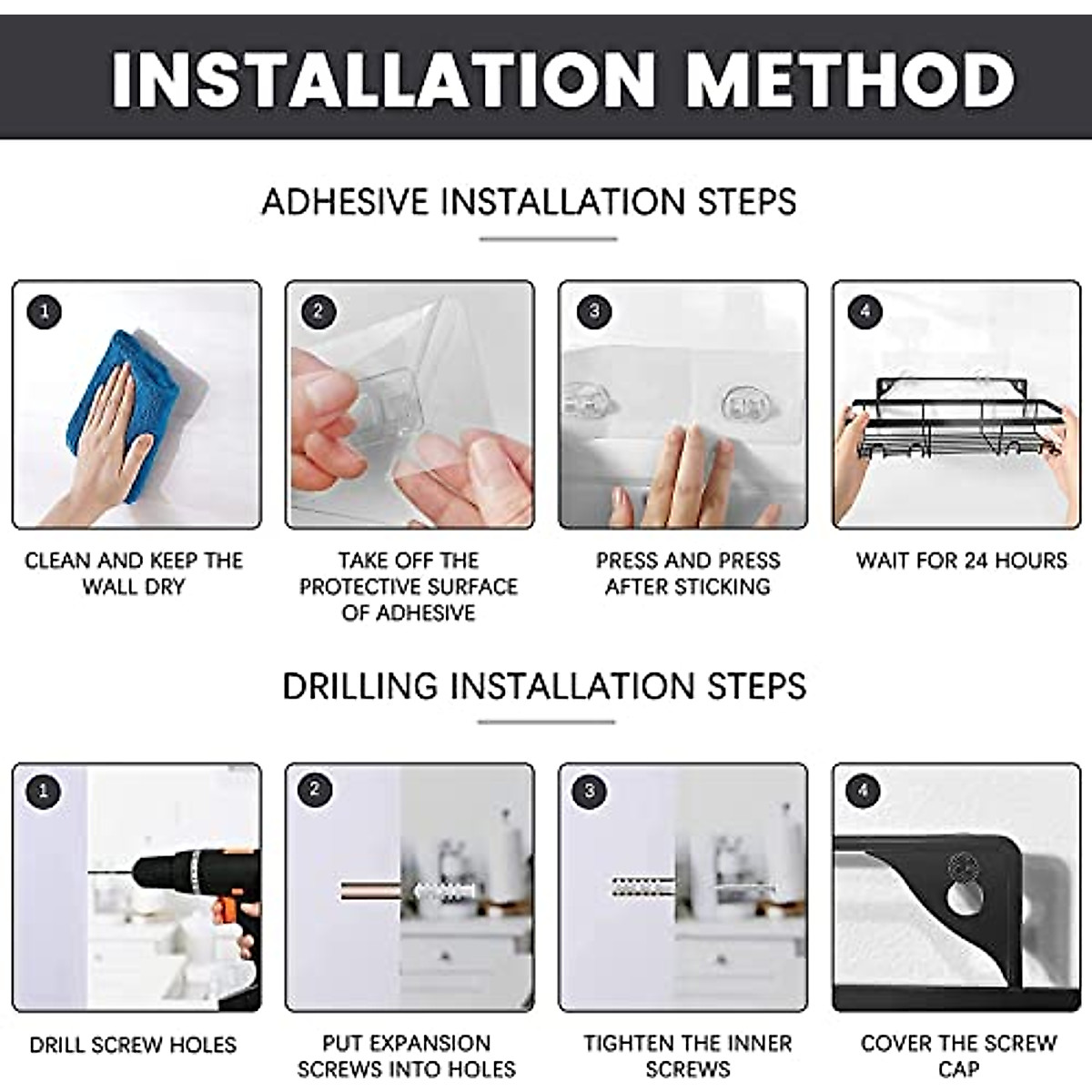 EARTHALL Shower Caddy 2 Pack, Bathroom Shower Organizer Hanging, Black Shower Caddy Suction Cup, Floating Shower Shelf for Inside Shower, Shower Storage Holder for RV/Bathroom