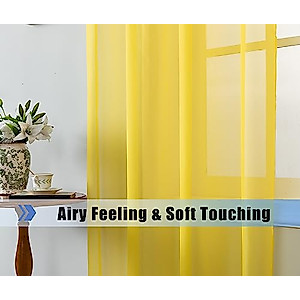 WPM Yellow Color Sheer Curtains 58" Wide x 84" Long 2 Panels Livingroom Window Treatment Rod Pocket Sheer Voile for Bedroom, Kitchen, Children Room Fully Stitched and Hemmed