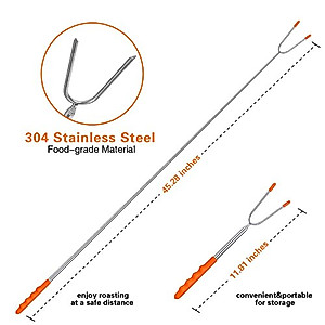 Briout Marshmallow Roasting Sticks 10 Pack Extra Long 45’’ Stainless Telescoping Hot Dog Smores Skewers Kids Safe Barbecue Forks for Campfire, Bonfire and Grill