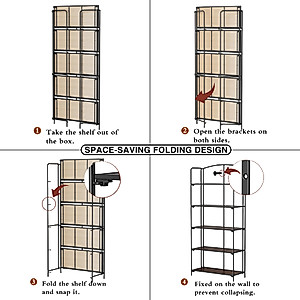 Crofy No Assembly Folding Bookshelf for Living Room, 5 Tier Black Collapsible Book Shelf for Home Office, Portable Bookcase Storage Organizer