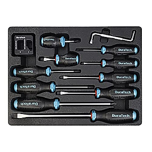 DURATECH 12-Piece Magnetic Screwdriver Set, 5 Phillips and 5 Slotted Tip S2 Alloy Steel Screwdriver Set, 1 pc Magnetizer Demagnetizer, 1 pc CR-V Offset Screwdriver, Storage Tray Included
