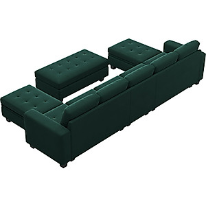 Belffin Modular Sectional Sofa Set Velvet U Shaped Sofa Set with Reversible Wide Chaise Convertible Corner Sectional Sofa Couch Set with Storage Ottoman Green
