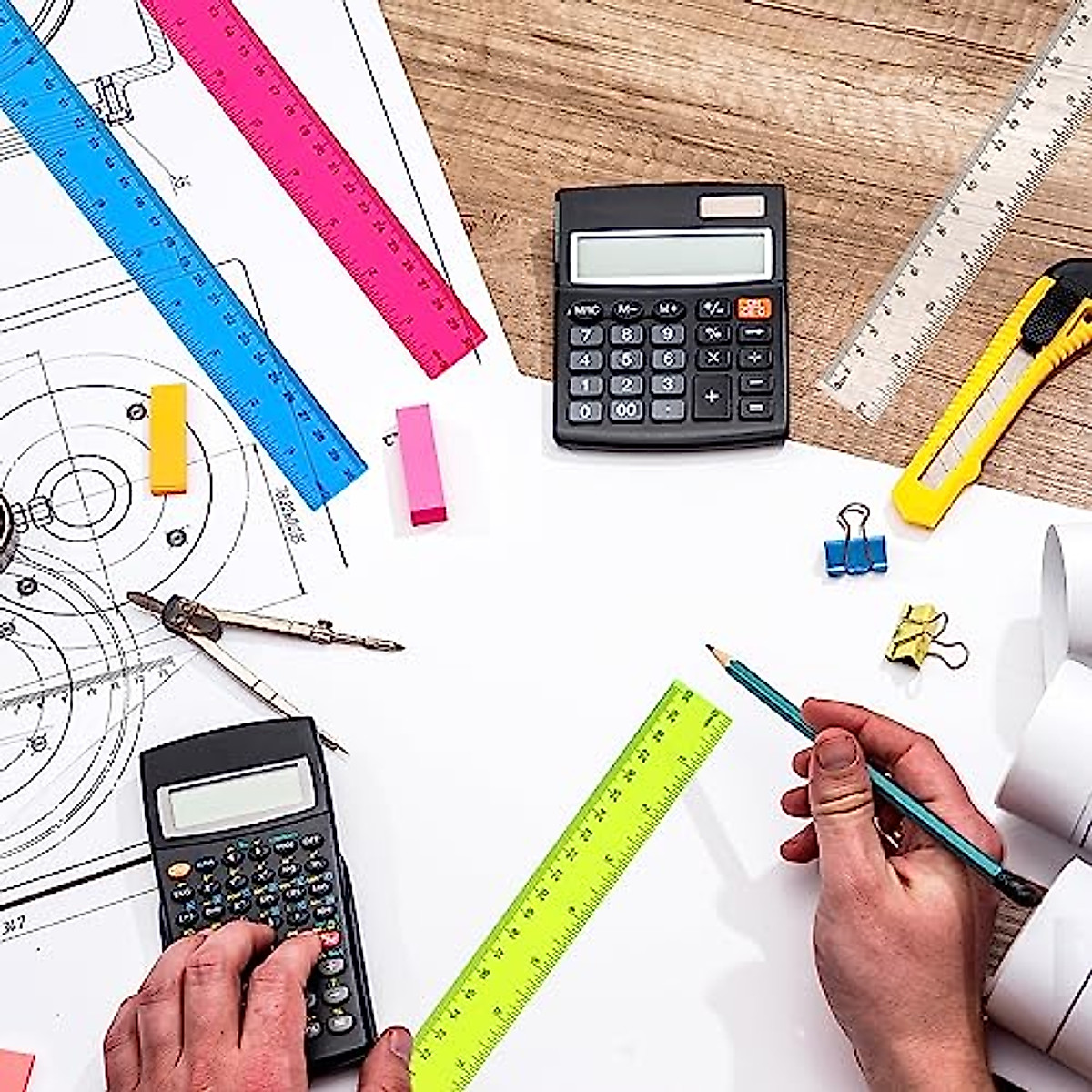 30PCS Clear Ruler Plastic Rulers 12 Inch, with Inches and Metric for School Classroom, Home, or Office (Multicolour)