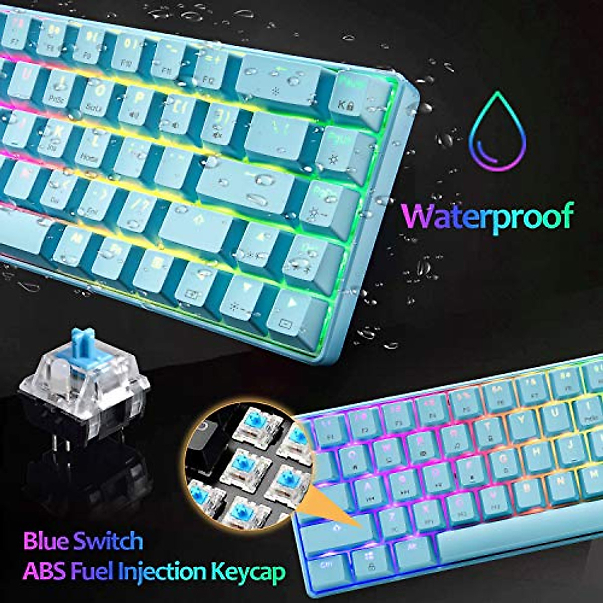 60 Percent Mechanical Gaming Keyboard Blue Switch 68 Keys Wired RGB 18 Backlit Effects,Lightweight Gaming Mouse 6400 DPI,Mousepad for Gamers,Typists(Blue)