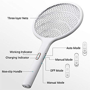 YISSVIC Electric Fly Swatter 4000V Bug Zapper Racket Dual Modes Mosquito Killer with Purple Mosquito Light Rechargeable for Indoor Home Office Backyard Patio Camping