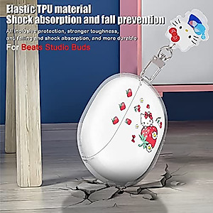 Cute case for Beats Studio Buds Cover with Kawaii Strawberry cat Anime Pattern Design for Women Girls Kids Teens Clear Slim Soft Silicone Cover for Beats Studio Buds