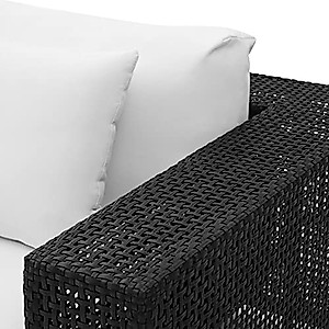 Zuri Furniture Modern Marquesa Outdoor Black Wicker Armchair with Quick Drying Cushions in White
