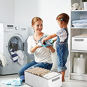 Cloth Drawer Organizer Foldable Closet Dividers Nylon Pants Clothes Storage Box Fabric Dresser Compartments for Jeans Tshirt Clothing Organization, 2 Pack. (Gray 7 Cells-2pack)