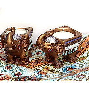 Painted Gold Elephant Tea Light Candle Holder Boho Indian Decor Accents Bohemian Decorations Small Gifts