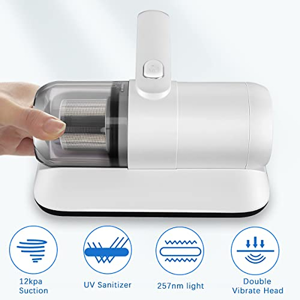 Hersven Bed Vacuum Cleaner, 12KPa Handheld Deep Mattress Cleaner high-Frequency Double Beat UV Mattress Vacuum Cleaner, Suitable for Bedding, Sofa, Other Fabric Surfaces