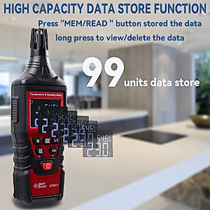 Lunarlipes ST6817 Thermometer Hygrometer, Digital Temperature Humidity Meter, Handheld Thermometer Hygrometer with Ambient, Dew Point, Wet Bulb for Outdoor and Indoor, Max/Min Hold, LCD Backlight