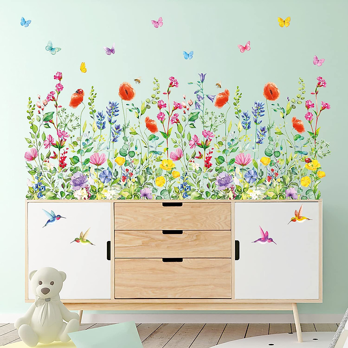DECOWALL SG2-2114 Garden Flower Wall Stickers Birds Plants Floral Decals Removable for Nursery Bedroom Living Room Art Home Mural Decoration Decor