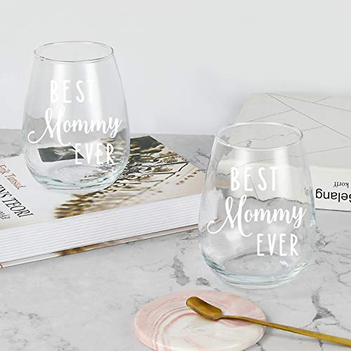 Best Mommy Ever Stemless Wine Glass, Funny Mom Wine Glass Gift for Mother’s Day 15Oz - Perfect Mom Gift for Mom New Mom from Husband Kids Son Daughter Friends, Unique Mom Gift for Birthday Christmas