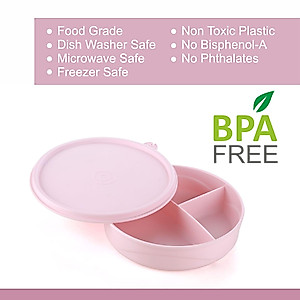 Snack Containers 3-Pack – 3-Compartment Round Snack Containers for Kids and Adults – Stackable Food Storage Containers with Lids – BPA-Free Dishwasher-Safe Snack Boxes for Kids Single Serving