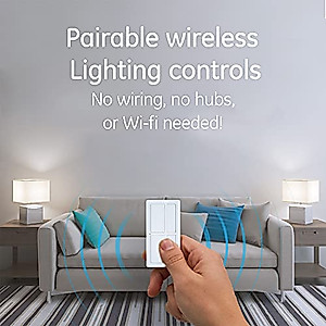 mySelectSmart GE Dimmable Wireless Control Switch, On/Off & Full, 1 Outlet, 150 ft. Range from Plug-in Receiver, Ideal for Lamps & Indoor Lighting, No Wiring Needed, 37781, Dimming Remote