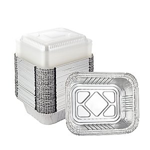Waytiffer Aluminum Foil Pan 5.5" x 4.5" (50 Pack) Disposable Cookware with Lids/Aluminum Foil Food Containers/Meal Prep Freezer Drip Pans BBQ Potluck Holidays Silver