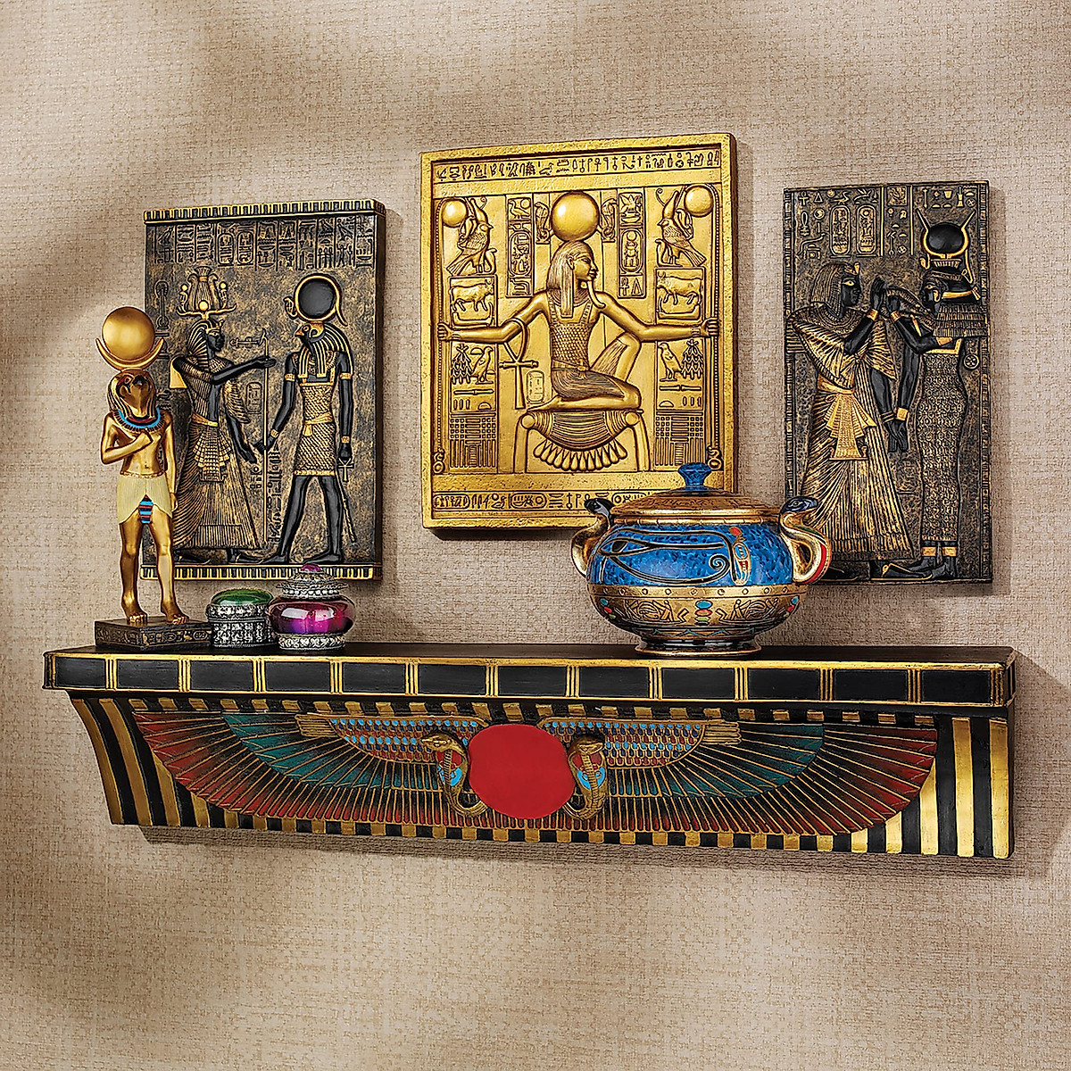Design Toscano Egyptian Ur-Uatchi Ceremonial Offering Wall Display Shelf, Full Color
