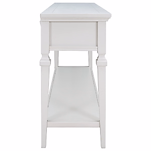 50" Classic Retro Console Table, Solid Wood Sofa Side Table with 3 Top Storage Drawers and Open Style Bottom Shelf for Living Room, Entryway, Hallway and Bedroom, Easy Assembly (Antique White-02)